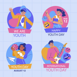 Flat international youth day labels set Royalty Free Vector