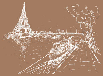 Eiffel tower in sketch style hand drawn Royalty Free Vector