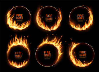 Fire rings burning round frames borders Royalty Free Vector