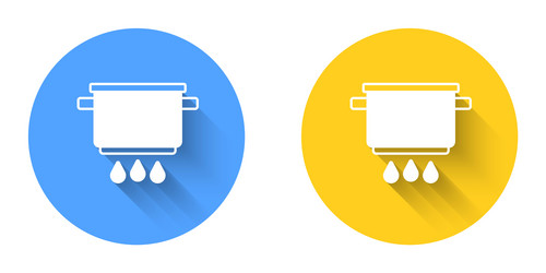 White cooking pot on fire icon isolated with long Vector Image