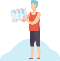 Young man holding paper map in his hands Vector Image