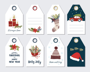 Set cute christmas gift tags in hand drawn Vector Image