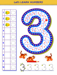 Educational page for kids with number 3 draw Vector Image