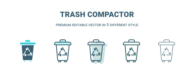 Trash compactor icon outline and filled Royalty Free Vector