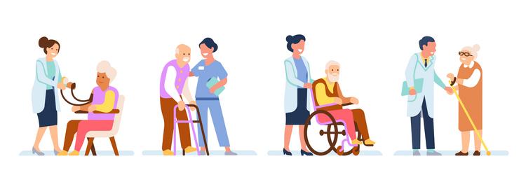 Elderly people in hospital set Royalty Free Vector Image