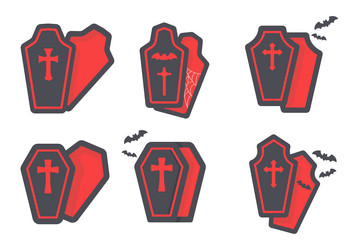 Vampire coffin crosses and vampires fly Royalty Free Vector