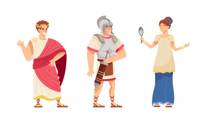Ancient roman people set man and woman Royalty Free Vector