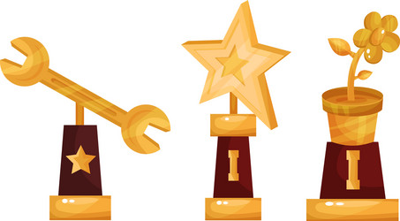 Golden awards and trophy different shapes Vector Image
