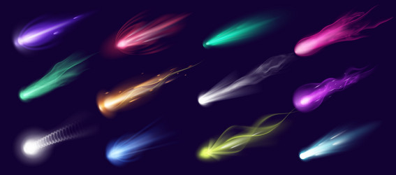 Set meteors and comet with different colors Vector Image