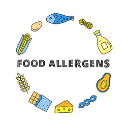 Doodle outline food allergens in circle Royalty Free Vector