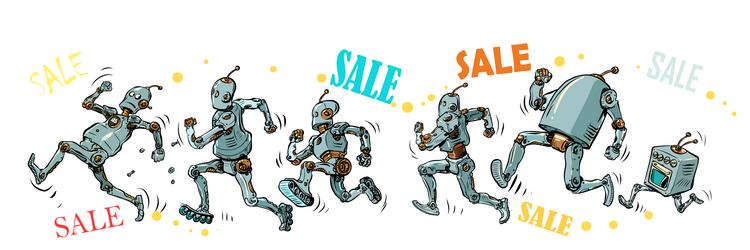 Men and robots run for sale fast run marathon Vector Image