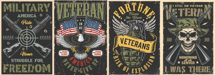 Military set flyers vintage colorful Royalty Free Vector