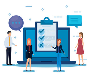 Businesspeople with chat bubble and check list Vector Image