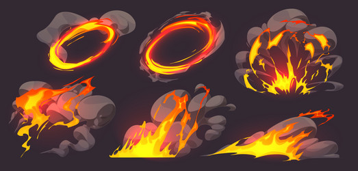 Game effect of fire flame animation with smoke Vector Image