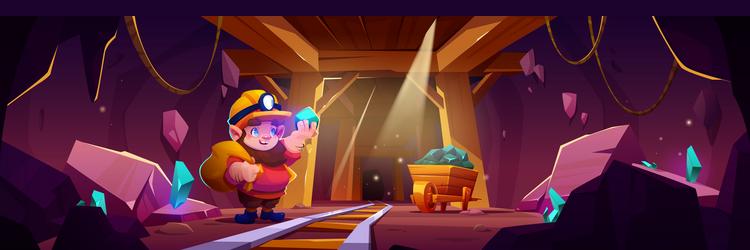 Mine cave with railway for game background Vector Image