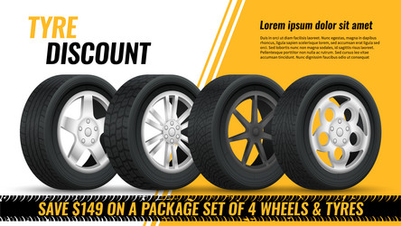 Car tires promo banner realistic black Royalty Free Vector