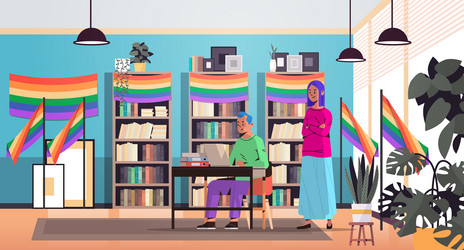 Couple in colorful clothes working office lgbt Vector Image