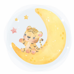 Cute baby tiger sitting on crescent moon Vector Image