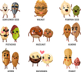 Nuts cartoon characters cute mascot persons Vector Image