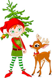 Santa and his reindeer rudolf Royalty Free Vector Image
