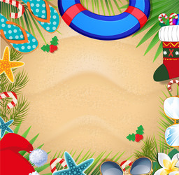 Christmas beach border with copy space Royalty Free Vector