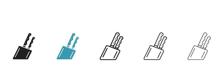 Kitchen knife block icon set chefs and butcher Vector Image