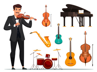 Musical instruments cartoon set Royalty Free Vector Image