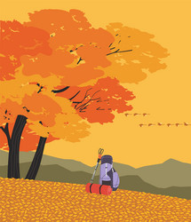 Backpack hiking poster set Royalty Free Vector Image