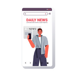 Man reading news on smatphone screen daily Vector Image