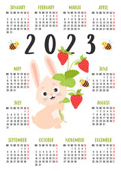 Calendar 2023 with cute rabbit strawberries Vector Image