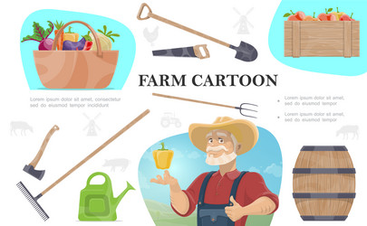 Cartoon farming colorful concept Royalty Free Vector Image