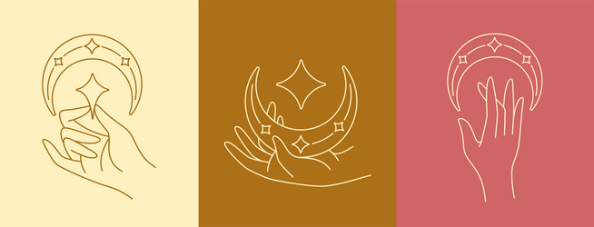 Hand and moon line art design collection Vector Image