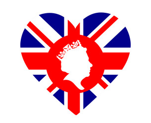 Queen elizabeth face portrait red british flag Vector Image
