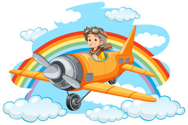 Cartoon boy riding flying plane Royalty Free Vector Image