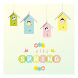 Cartoon frame with spring forest and birds Vector Image