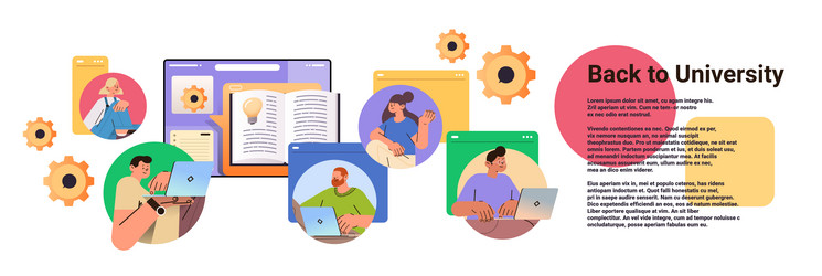 Mix race students discussing during video call Vector Image