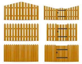 Wooden fence sections realistic set Royalty Free Vector