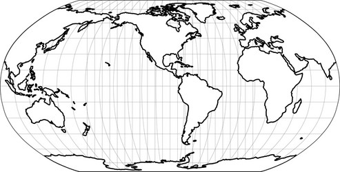 World map in robinson projection with meridians Vector Image