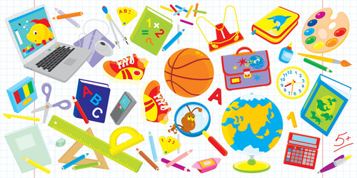 Funny satchel with school objects Royalty Free Vector Image