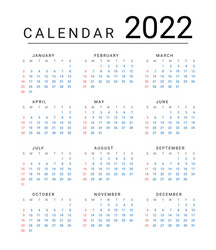 Calendar for 2022 year template planner Royalty Free Vector