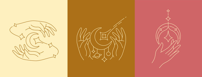 Hand and moon line art design collection Vector Image