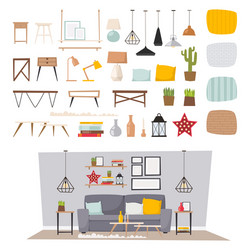 Comfy furniture and home decor collection cozy Vector Image