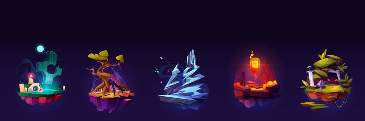 Floating islands set flying game platforms rock Vector Image