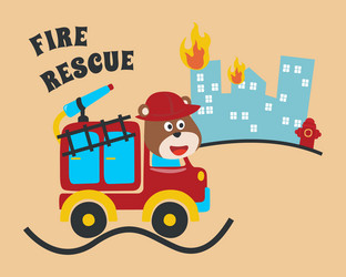 Fire rescue team with funny firefighter cartoon Vector Image