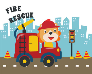 Fire rescue team with funny firefighter cartoon Vector Image