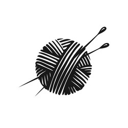 Knitting logo or symbol ball of yarn with needles Vector Image