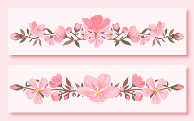 Cherry blossom bunch frame border corner flat set Vector Image