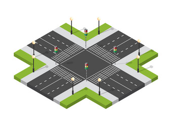 Crossroads view flat intersection trafficlight Vector Image