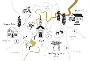 Wedding card with map Royalty Free Vector Image