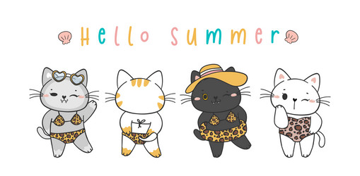 Group of four cute funny tropical summer kitten Vector Image